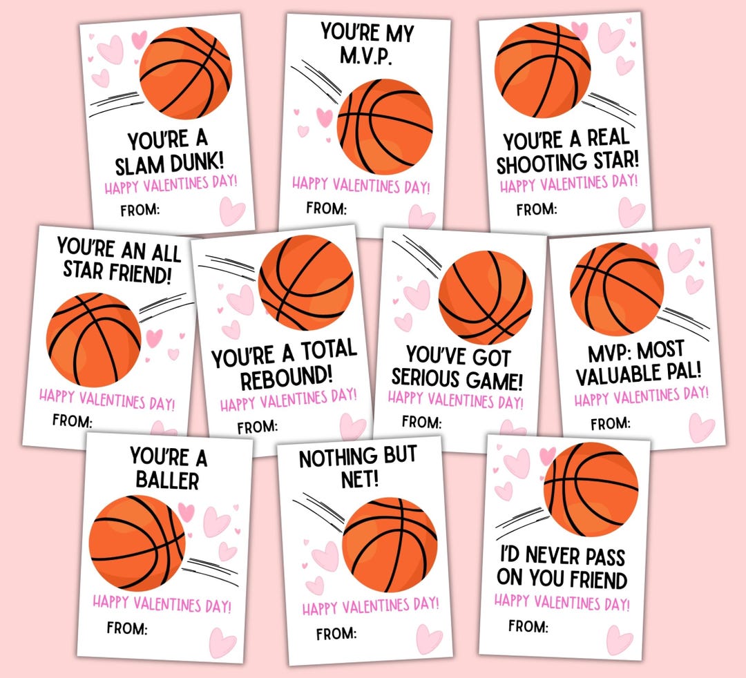 Basketball Valentines Cards, Sports Puns, Kids Valentine's Day (instant ...