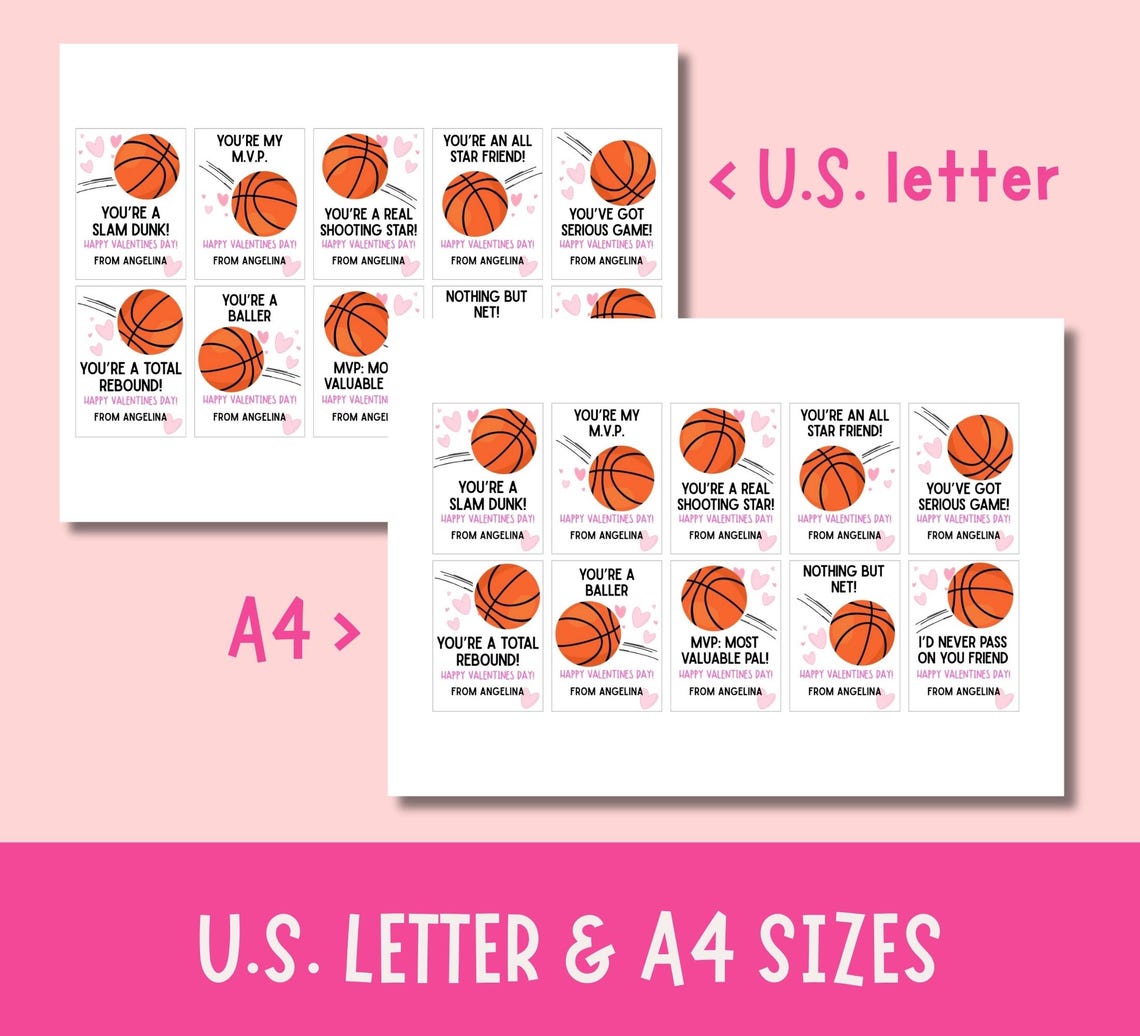 Basketball Valentines Cards, Sports Puns, Kids Valentine's Day (instant ...