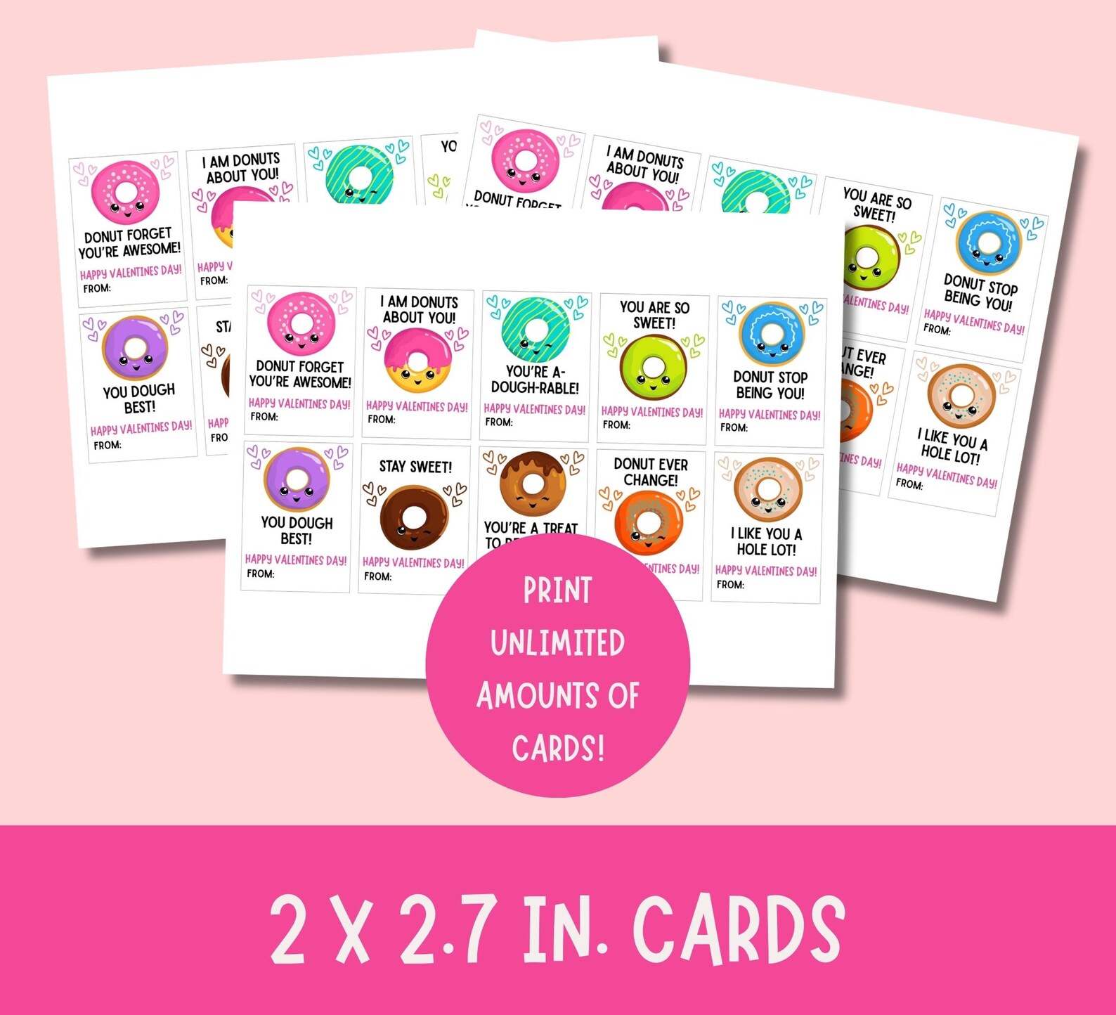 Printable Donut Valentine's Day Cards for Kids (instant Download) - Etsy