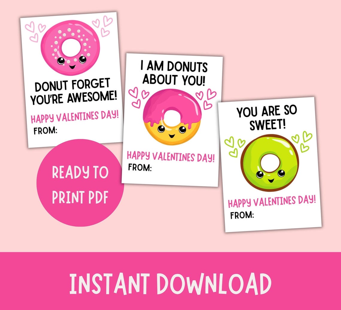Printable Donut Valentine's Day Cards for Kids (instant Download) - Etsy