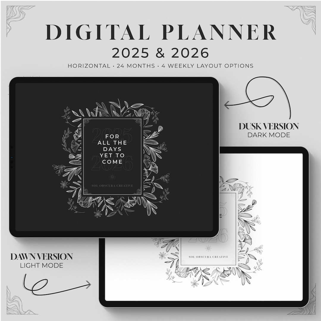 2025 & 2026 Digital Planner | Moody Botanical Planner | Light/dark Mode ...