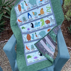 Baby Strip Quilt Reversible Animals and Jungle, Learn, Baby Shower Gift ...