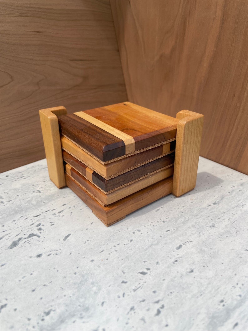 Handmade Multi-wood Coaster Set 4 With Holder Included - Etsy