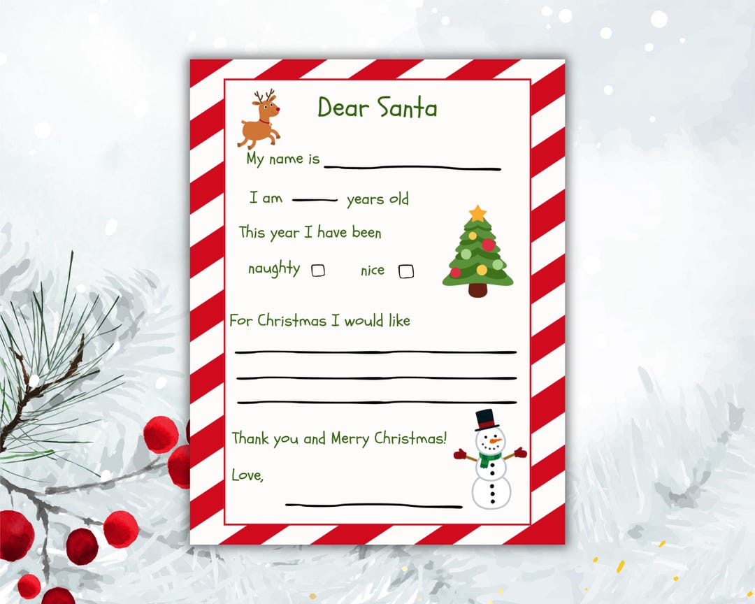 Letter to Santa Printable: Kids Christmas Wish List (PDF & PNG) - Etsy