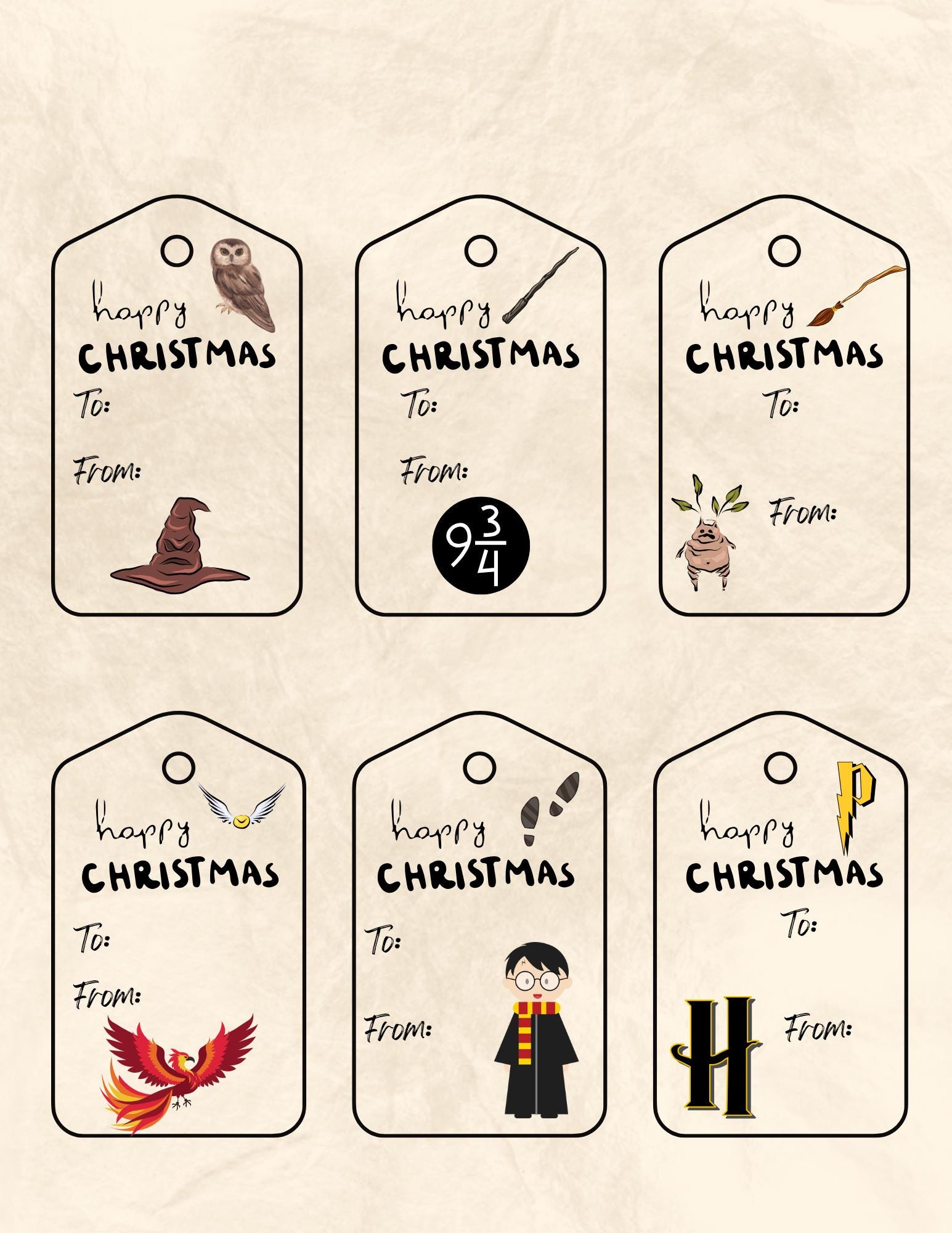 Harry Potter Themed Gift Tags, Harry Potter Gift Tags, Christmas Gift ...