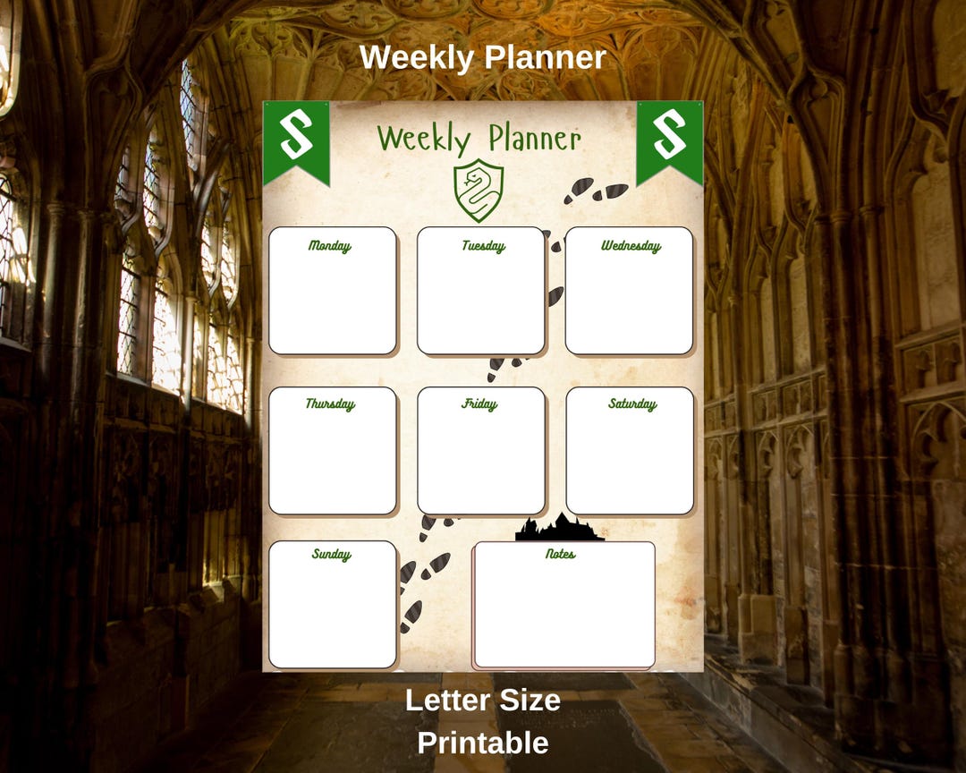 Harry Potter Weekly Planner, Slytherin Planner, Hogwarts Theme Planner ...