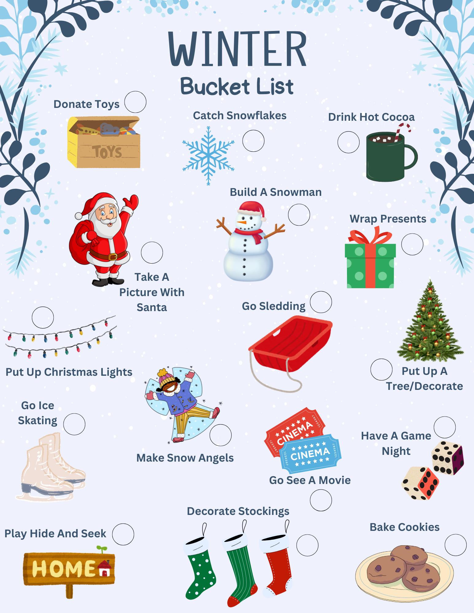 Winter Bucket List Printable: Holiday Activities (digital Download) - Etsy