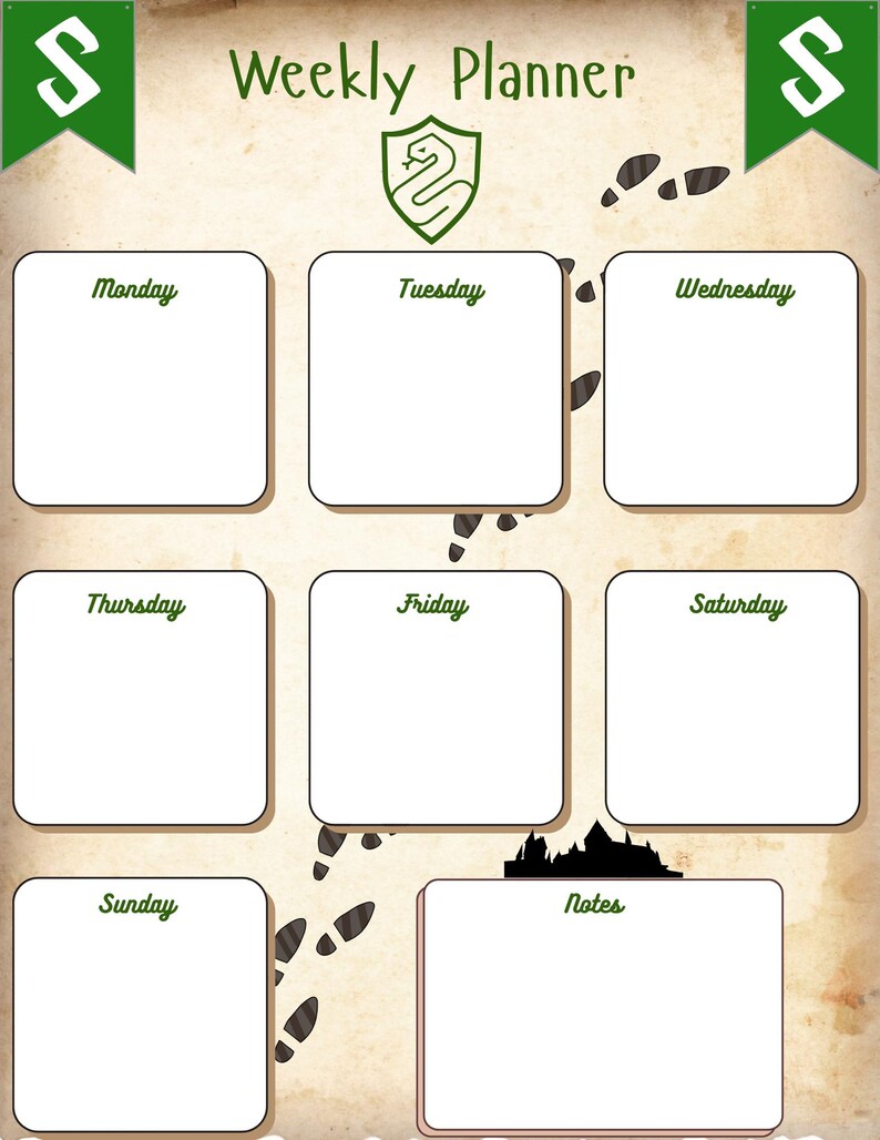Harry Potter Weekly Planner, Slytherin Planner, Hogwarts Theme Planner ...
