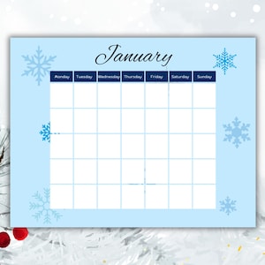 January Calendar, Calendar, Cute Calendar, Printable Calendar, Digital ...