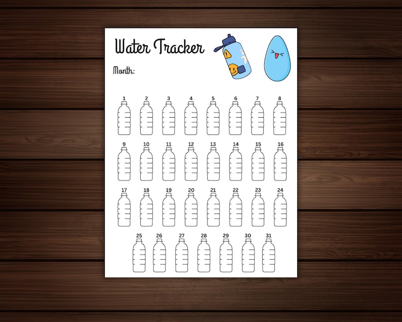 Printable Water Tracker, Monthly Hydration Chart (PDF & PNG) - Etsy