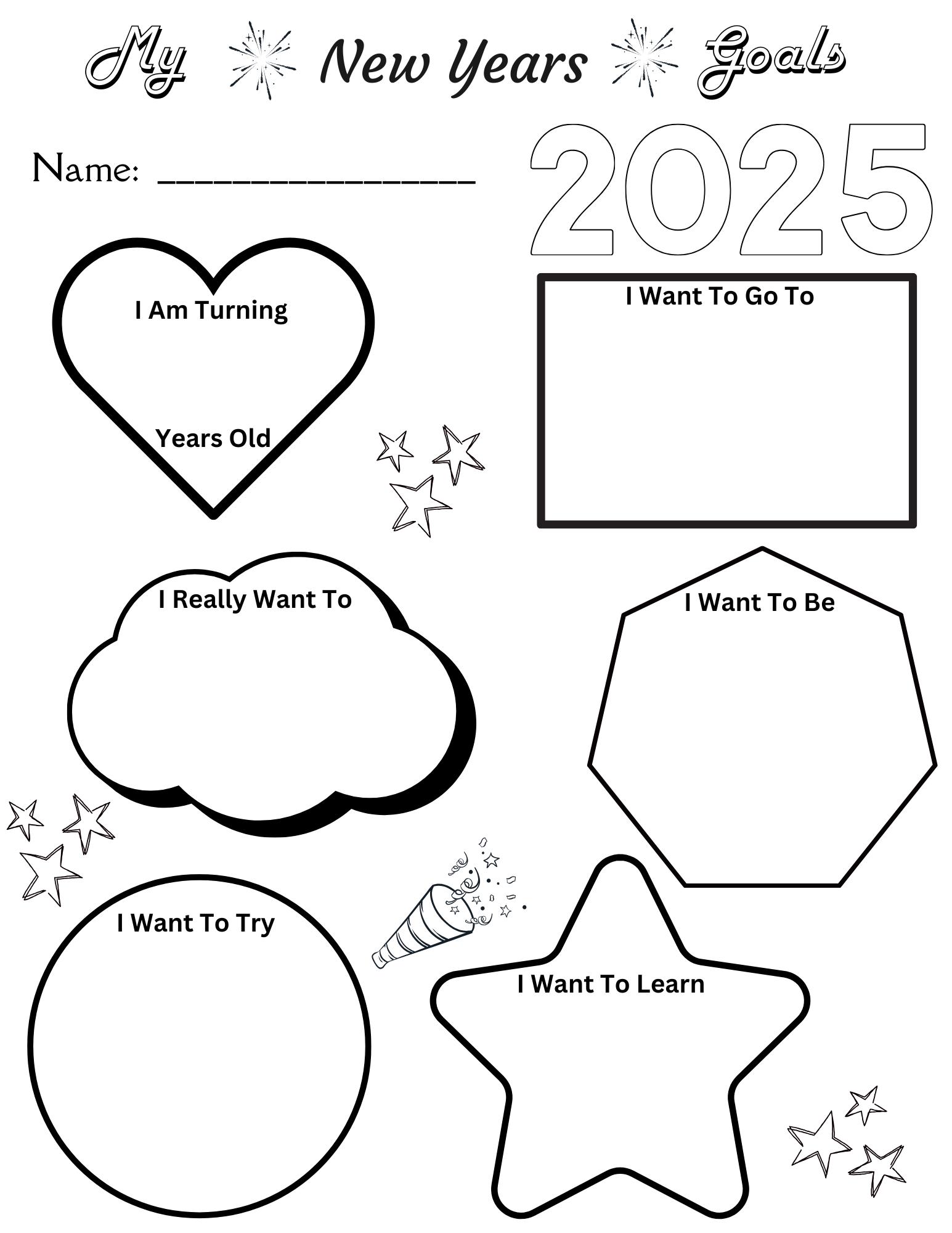New Years Goals Printable for Kids, Kids Coloring Page, 2025 New Years ...