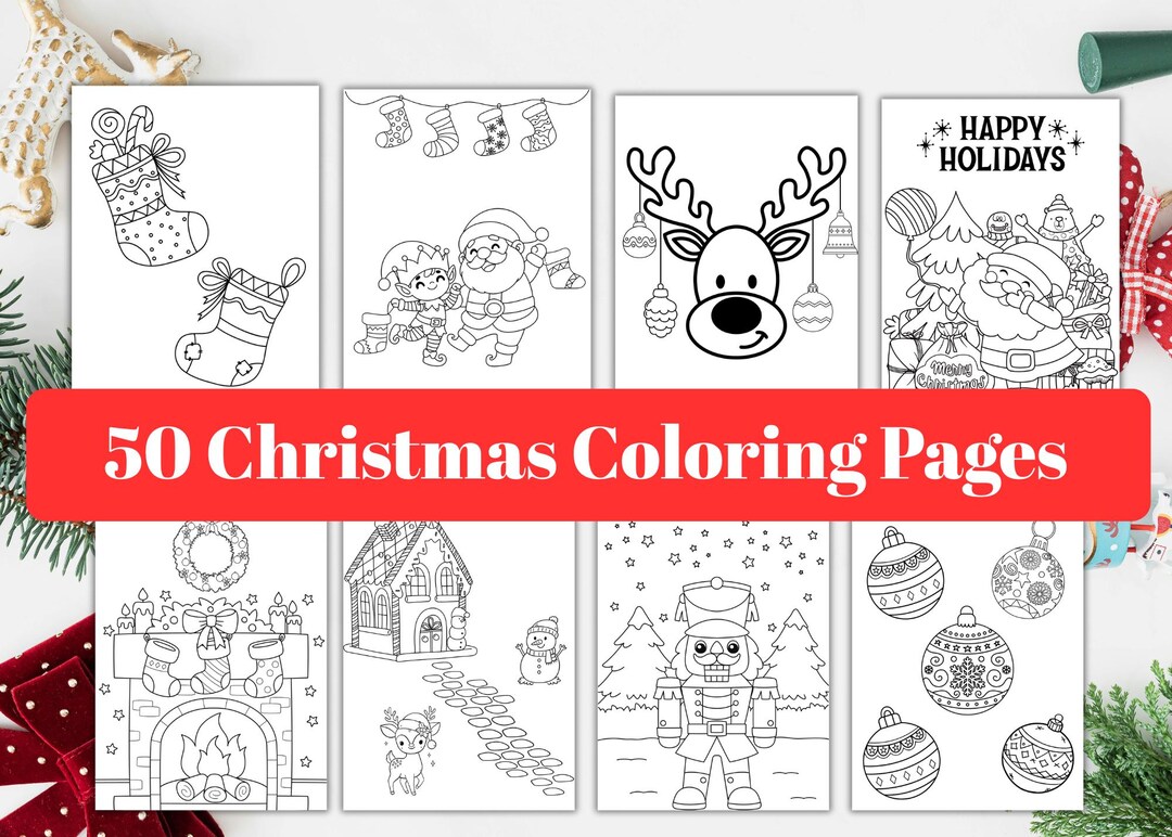 50 Christmas Coloring Pages, Coloring Booklet - Etsy