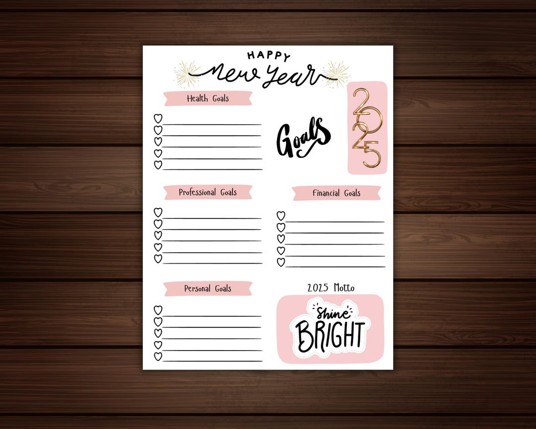 New Year Goals Planner, Resolutions Printable (PDF & PNG) - Etsy