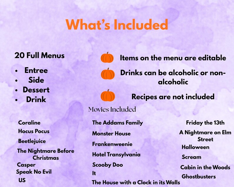 Editable Halloween Movie Menu: 20 Horror Movie Meal Ideas (PDF) - Etsy