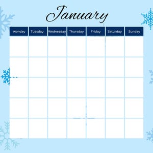 January Calendar, Calendar, Cute Calendar, Printable Calendar, Digital ...
