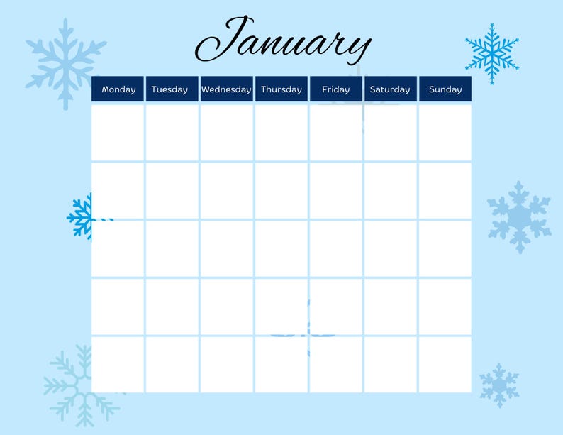 January Calendar, Calendar, Cute Calendar, Printable Calendar, Digital ...