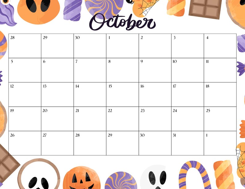 Halloween Calendar Printable: Editable October Planner (digital ...
