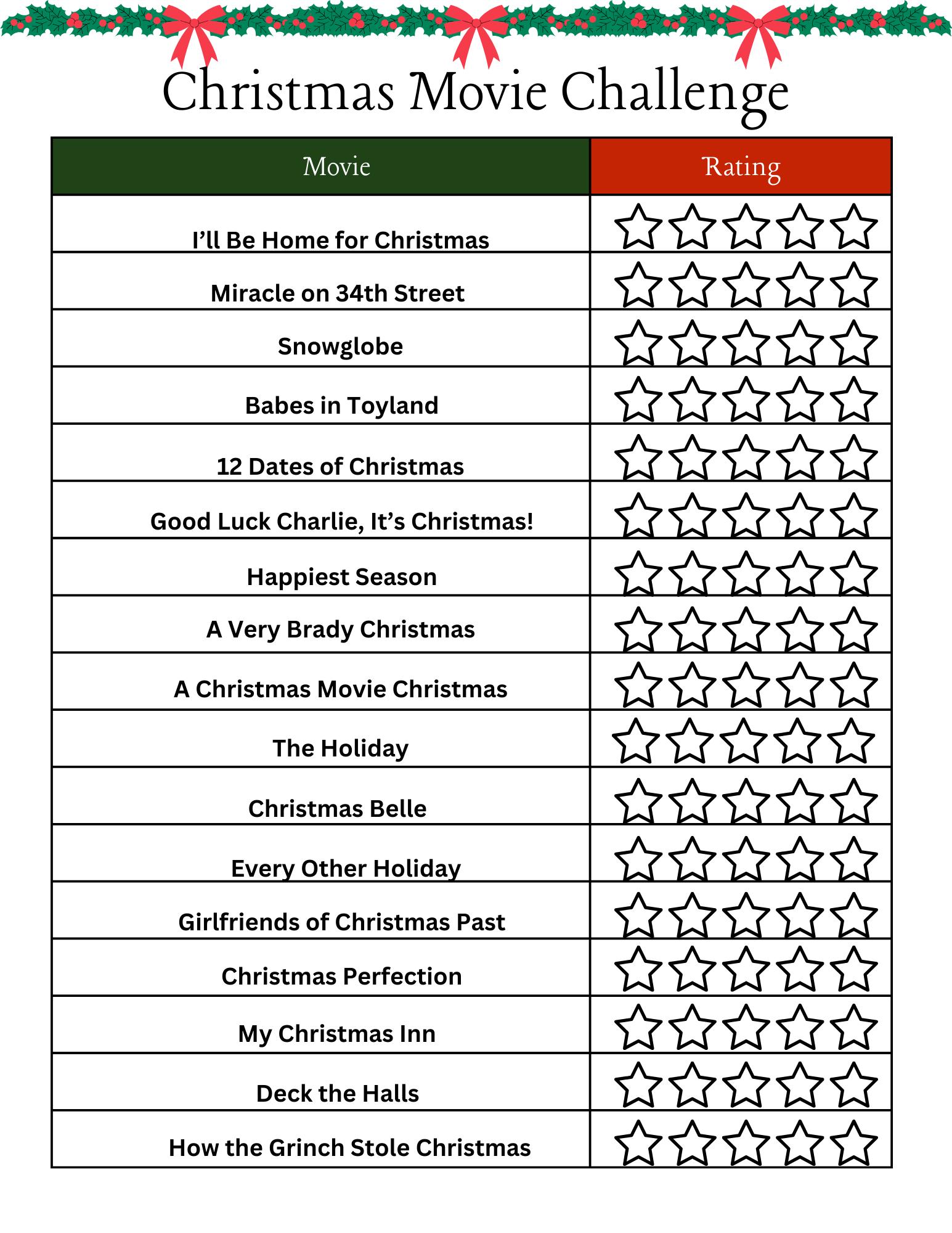 Christmas Movie Challenge Printable, Movie Challenge Printable, Cute ...