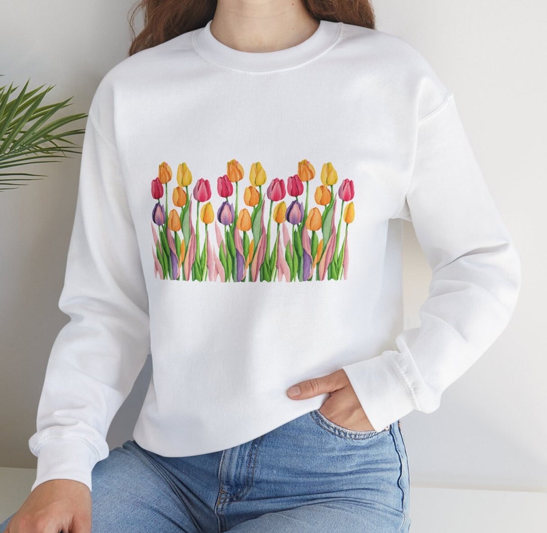 Spring Tulip Crewneck Sweatshirt, Spring Flowers Sweatshirt, Retro ...