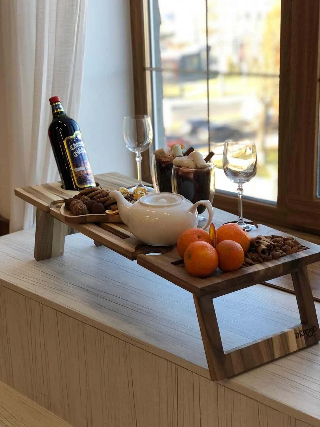 Wooden Folding Bed Tray, Fold Picnic Table, Wine and Cheese Portable ...