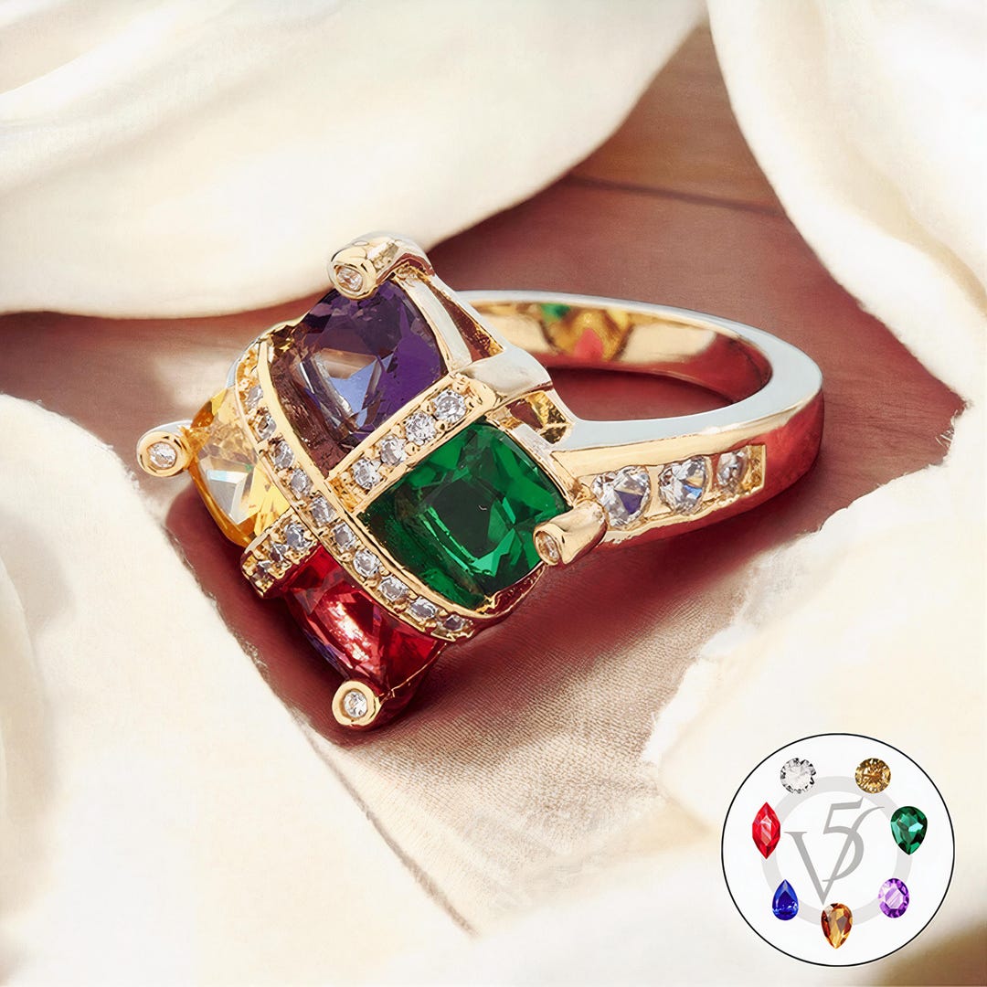 18K Gold Multi Color Gemstone Ring Designer Bellarri Zircon Fashion ...