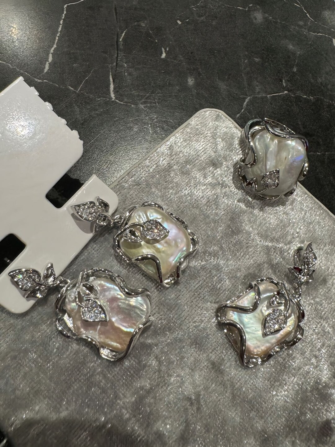 Stunning Freshwater Baroque Square Shape Pearl Set Earrings Ring ...