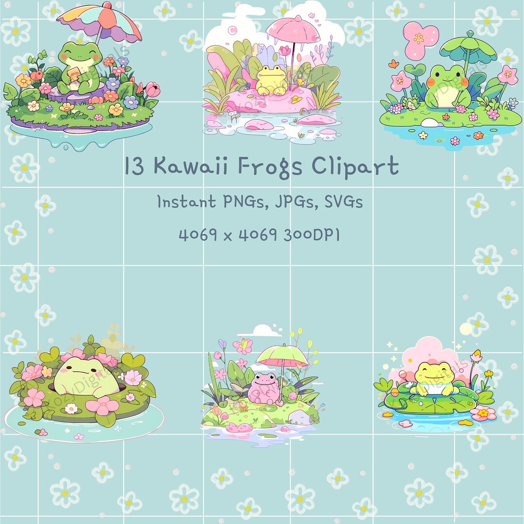 Kawaii Printable Frogs Animal Clipart Unlimited Commercial Use PNG JPG ...