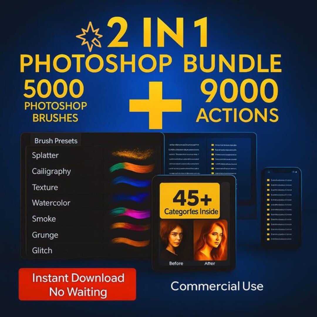 2 in 1 Photoshop Bundle: 5,000 Brushes + 9,000 Actions | PLR & MRR ...