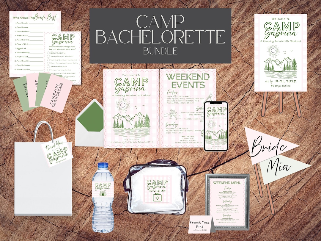 Camp Bachelorette Party Bundle: Glamping Itinerary, Games (canva ...