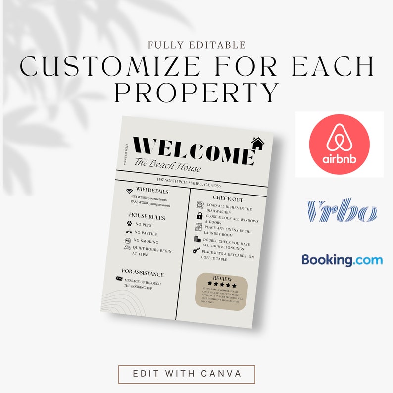 Welcome Sign,vacation Rental Printable, AIRBNB, Guest Poster, VRBO ...