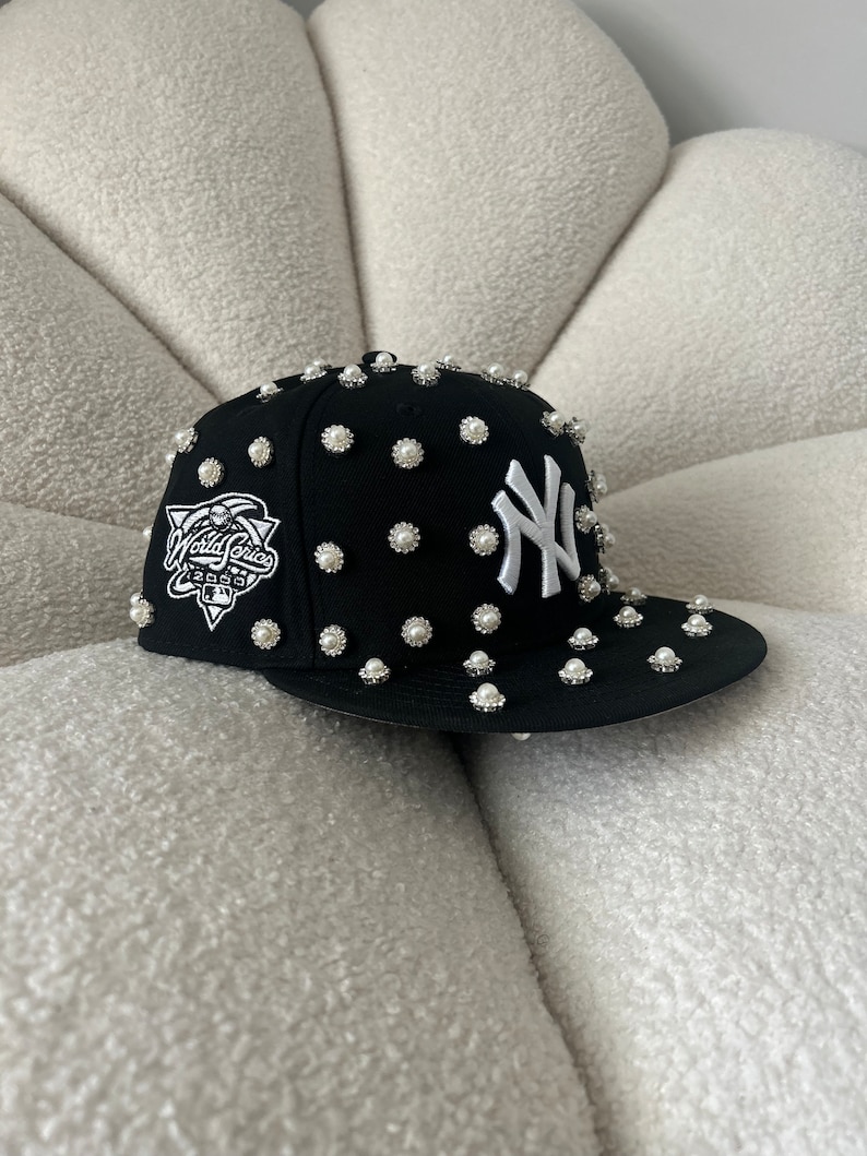 Pearl Jeweled Rhinestone NY Fitted Cap - Etsy