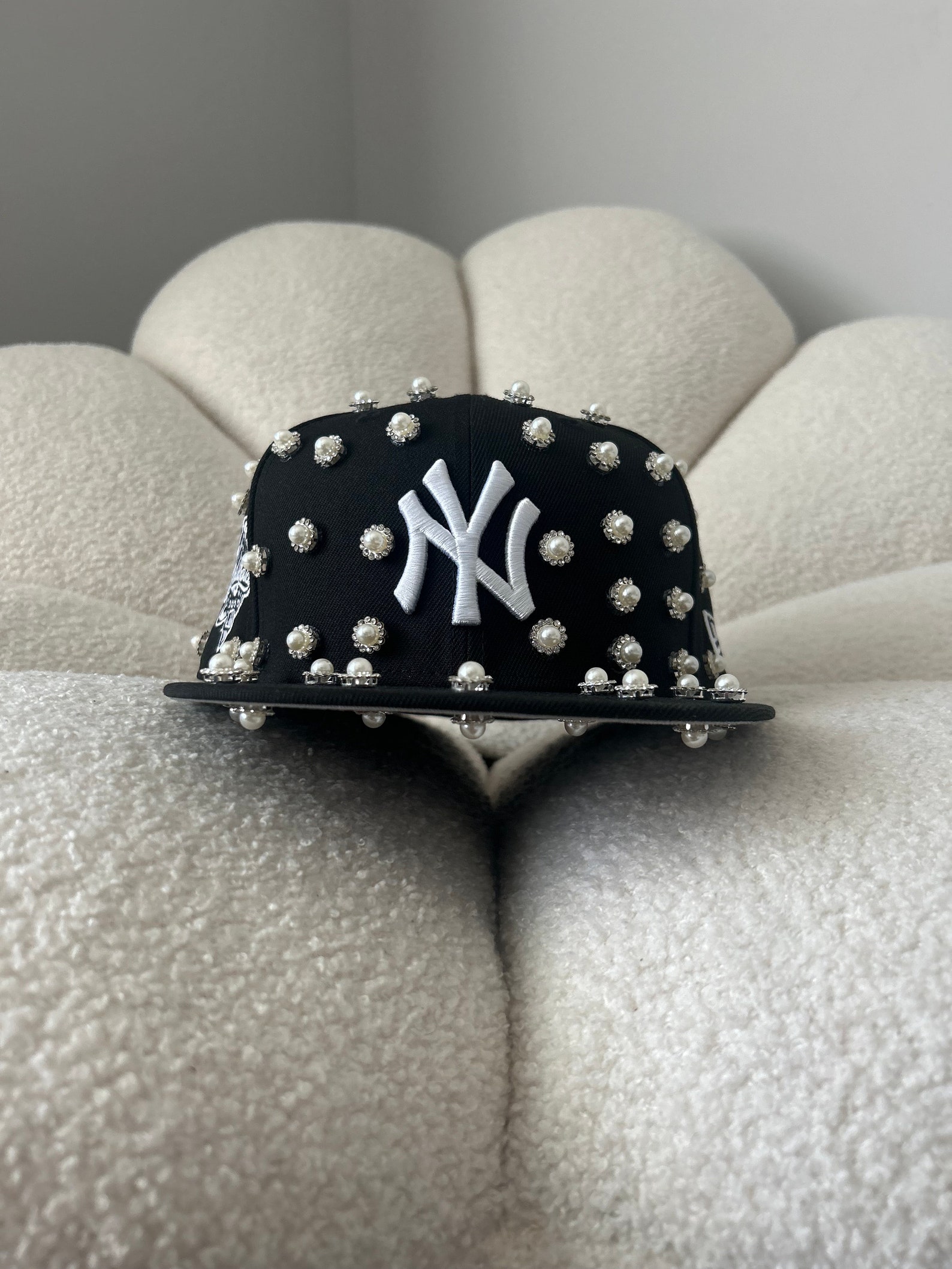 Pearl Jeweled Rhinestone NY Fitted Cap - Etsy