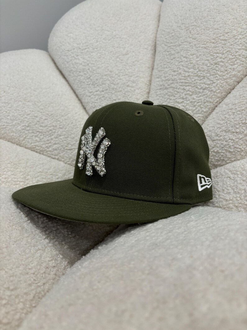 Bedazzled Rhinestone Logo NY Fitted Cap - Etsy