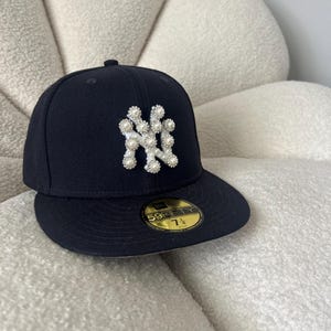Pearl Jeweled Rhinestone NY Fitted Cap - Etsy