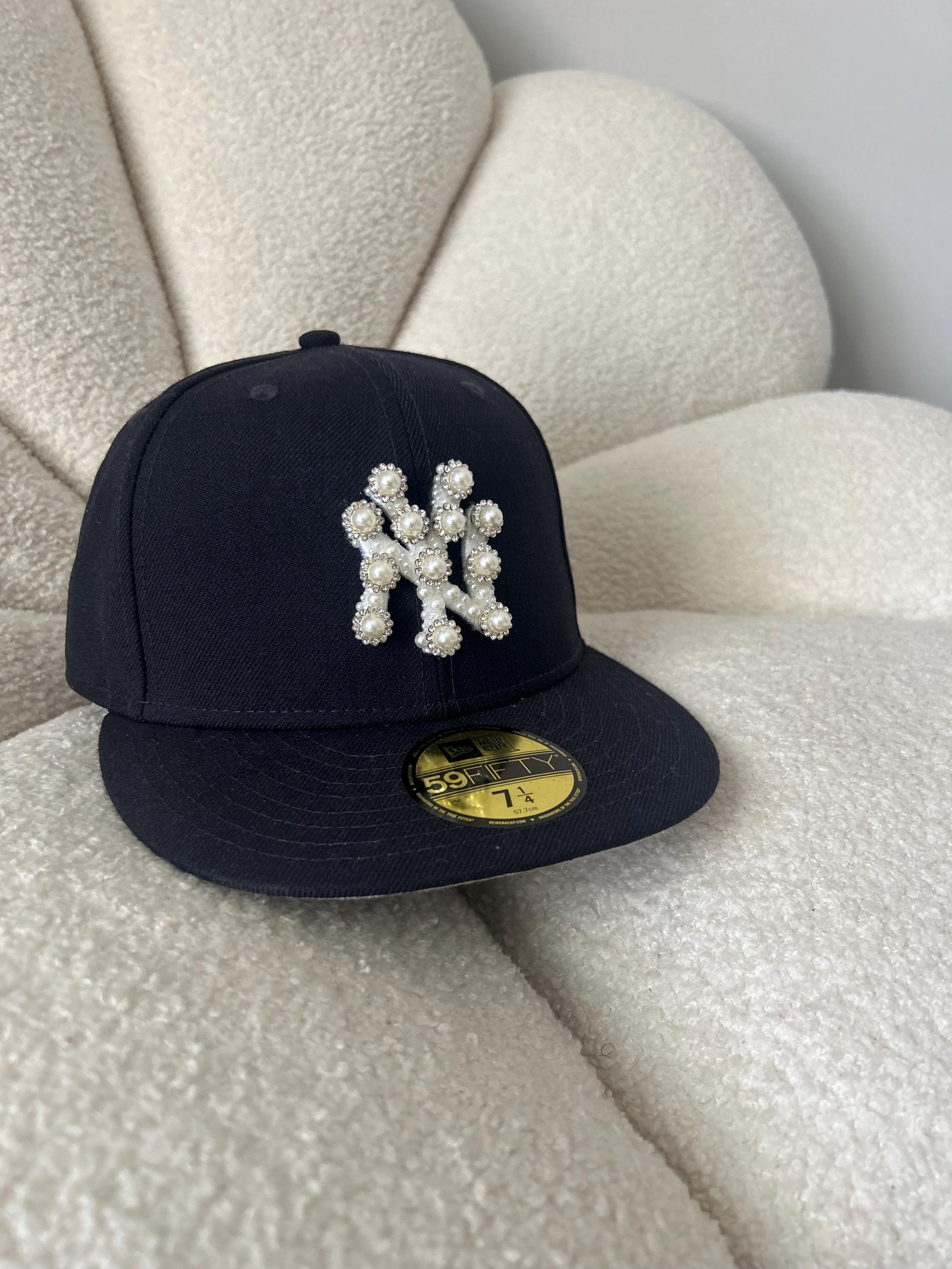 Pearl Jeweled Rhinestone NY Fitted Cap - Etsy