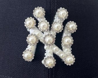 Pearl Jeweled Rhinestone NY Fitted Cap - Etsy