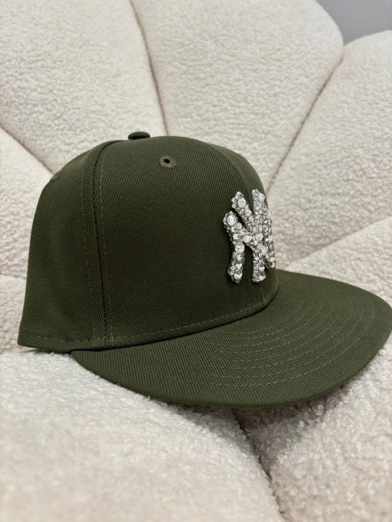 Bedazzled Rhinestone Logo NY Fitted Cap - Etsy
