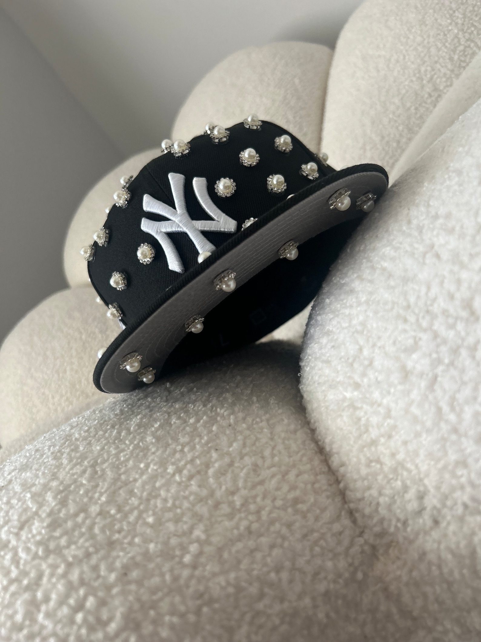 Pearl Jeweled Rhinestone NY Fitted Cap - Etsy