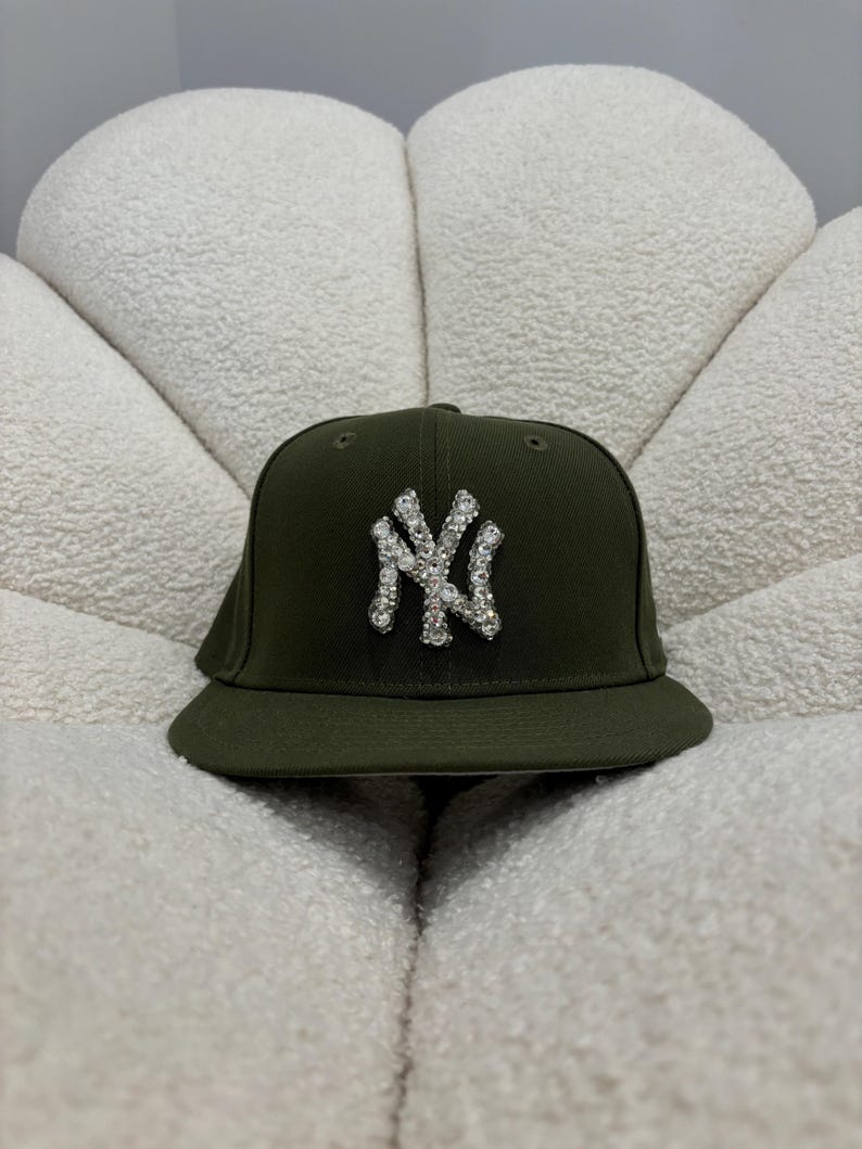 Bedazzled Rhinestone Logo NY Fitted Cap - Etsy