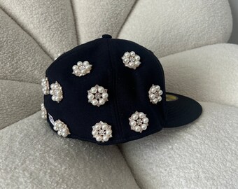 Pearl Jeweled Rhinestone NY Fitted Cap - Etsy