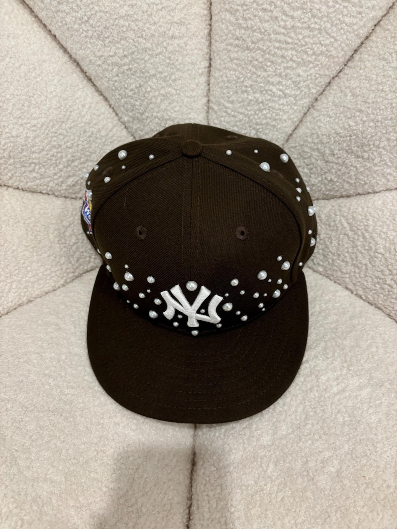Pearl Jeweled Rhinestone NY Fitted Cap - Etsy