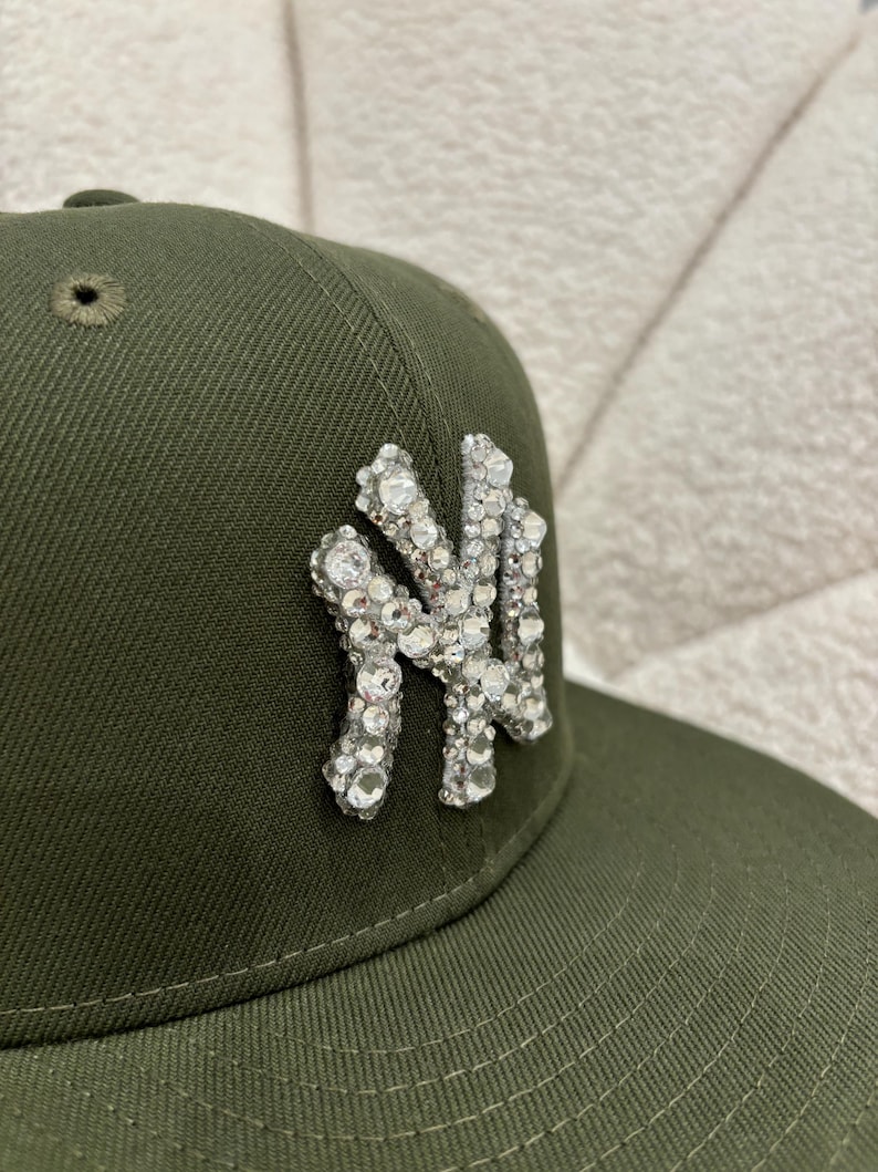 Bedazzled Rhinestone Logo NY Fitted Cap - Etsy
