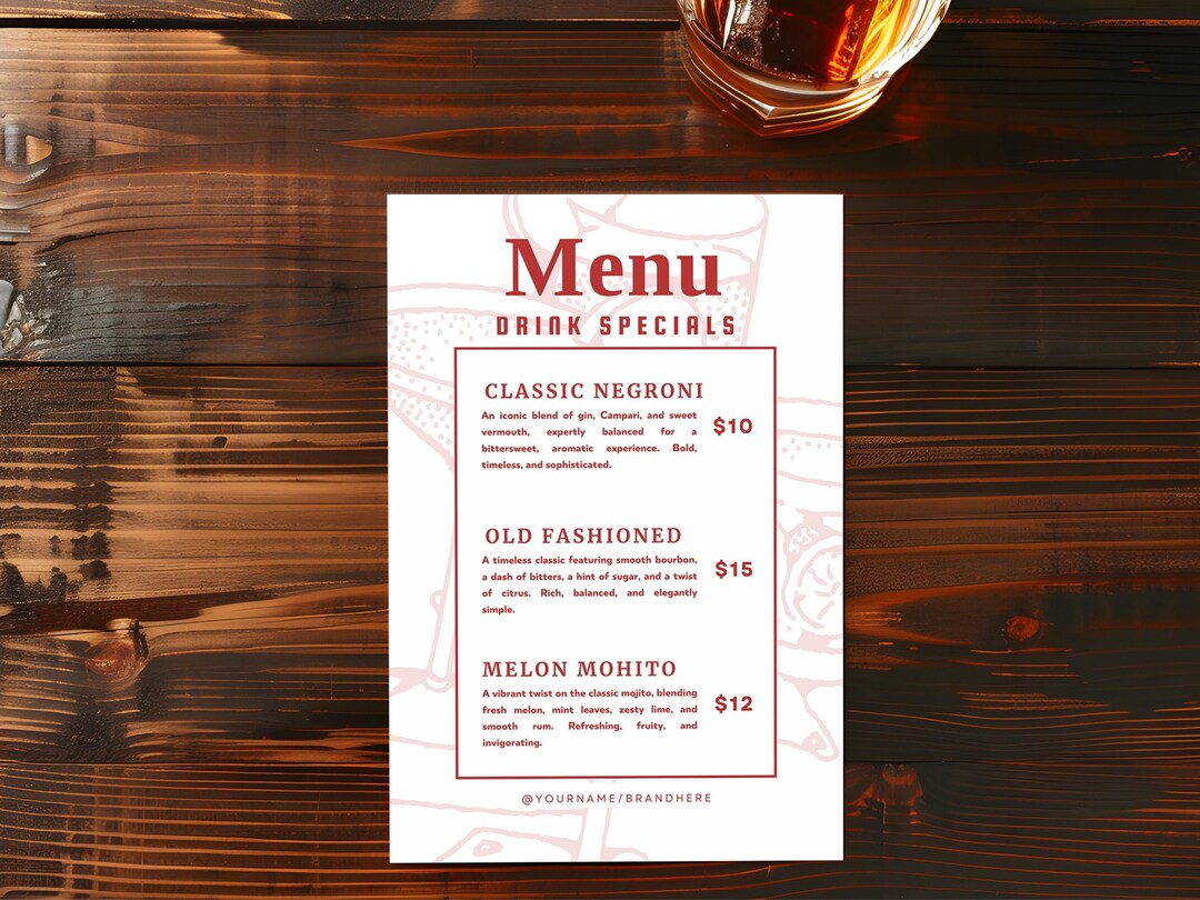 Bar Menu Template, Printable Signature Drinks Menu, Editable Special ...