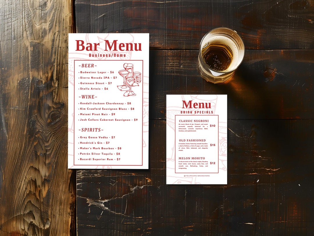 Bar Menu Template Bundle, Printable Drinks Menu, Bar Menu and Specials ...