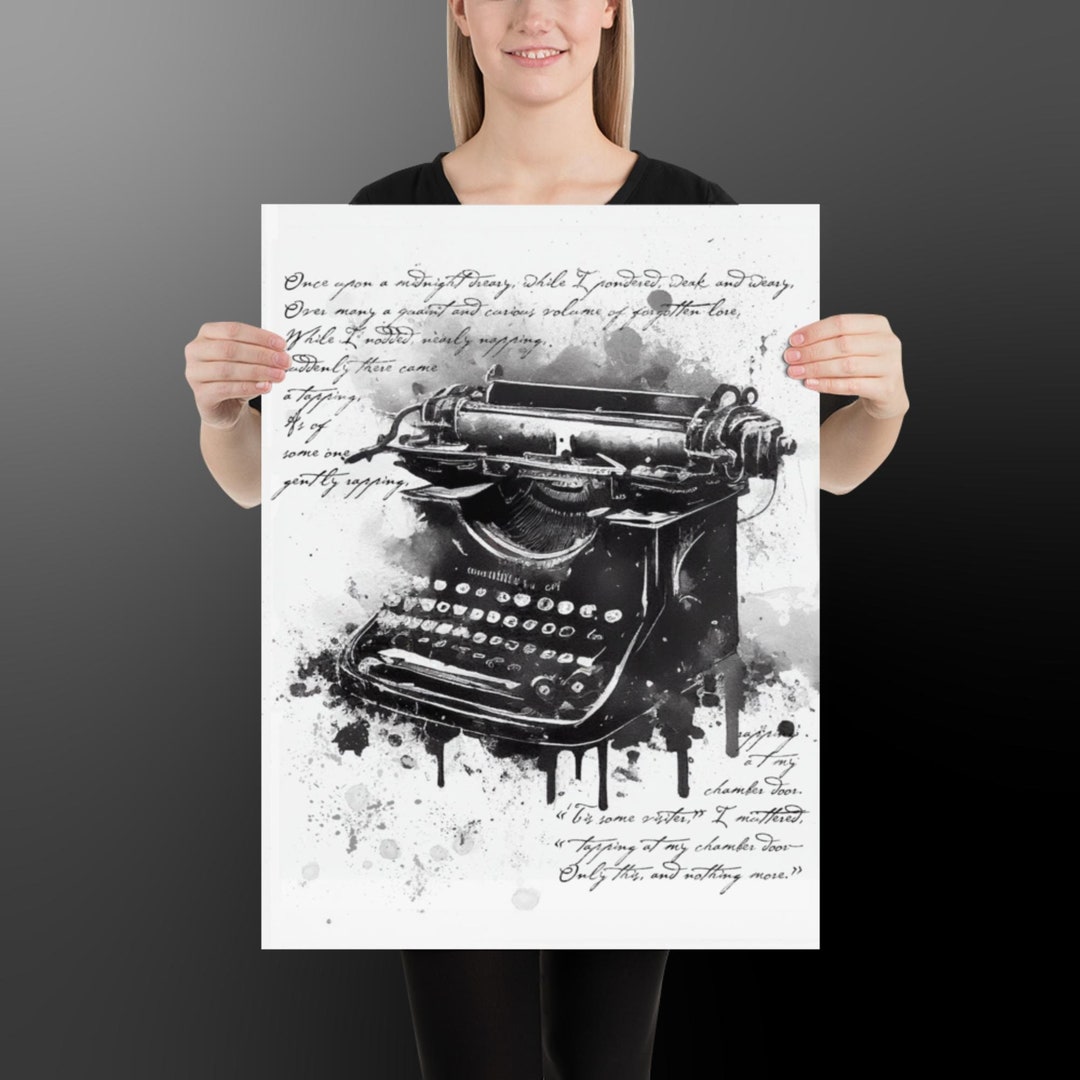Wednesday's Typewriter and Edgar Poe "the Raven". Wall Art Addams ...