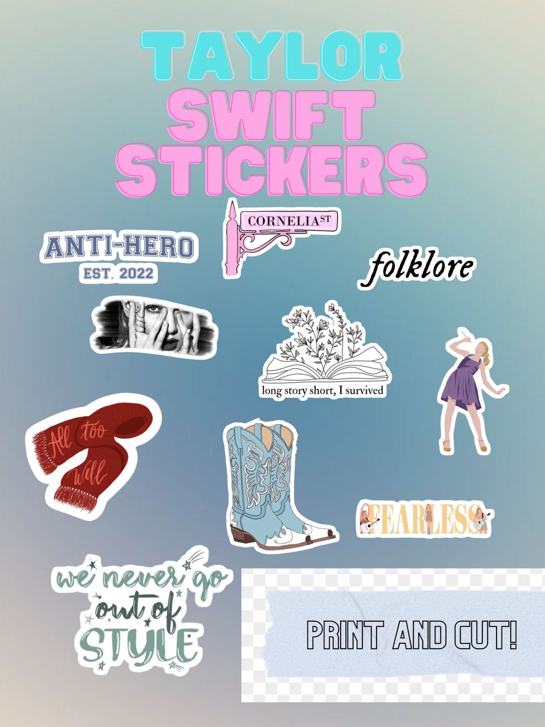 Taylor Swift Printable Stickers - Etsy