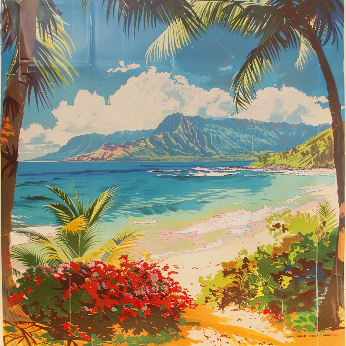 Vintage Retro,hawaiian Day, Sun Sand Beach Palm Flowers - Etsy