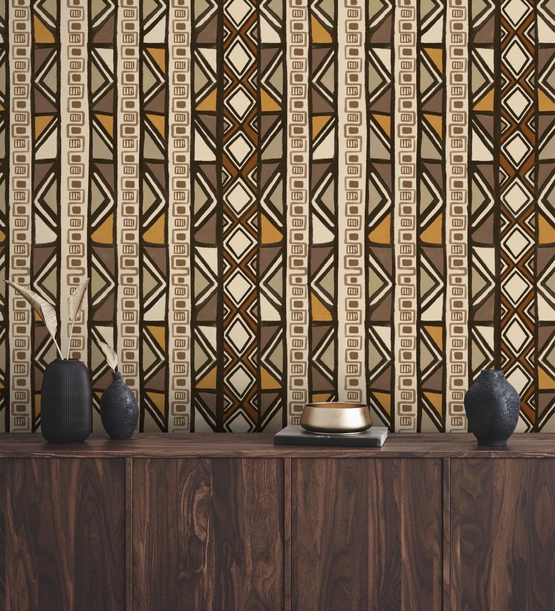 African Mudcloth Wallpaper, Brown and Beige Peel and Stick Wallpaper ...