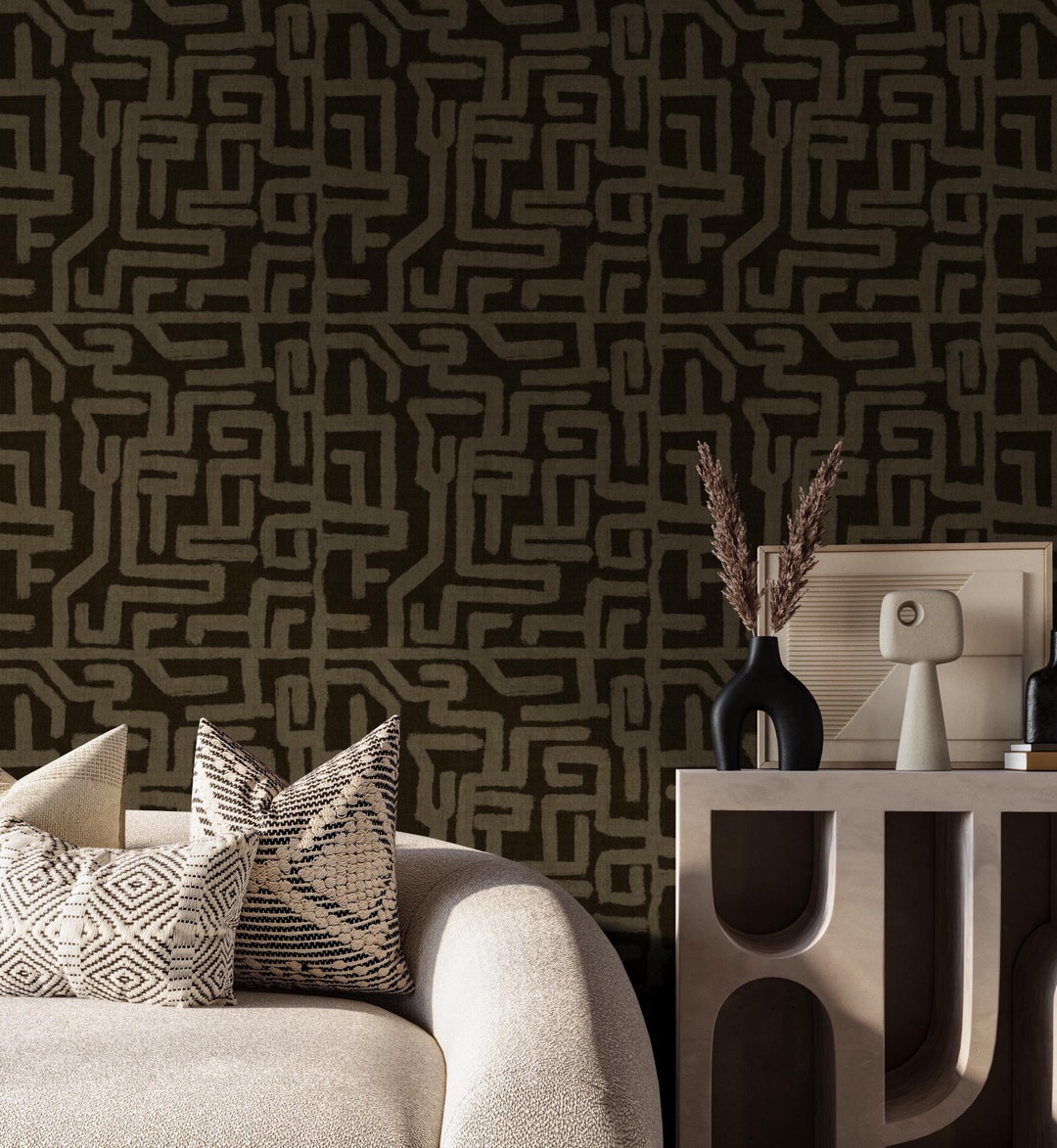 African Brown Mudcloth Wallpaper, Ethnic Tribal Peel and Stick, Linen ...
