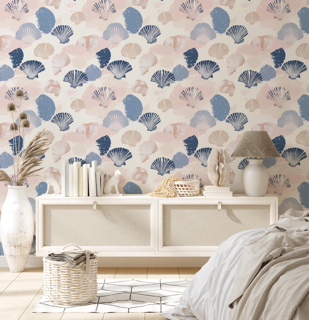 Coastal Shell Wallpaper: Soft Pastel Ocean Design, Peel and Stick - Etsy